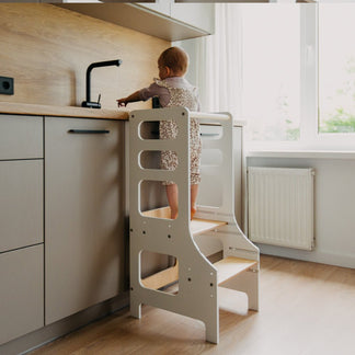 Adjustable height kitchen tower – Duck Woodworks