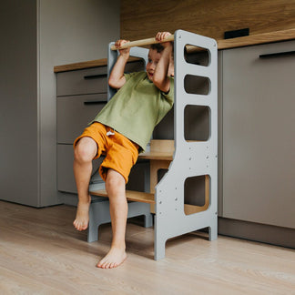 Adjustable height kitchen tower – Duck Woodworks