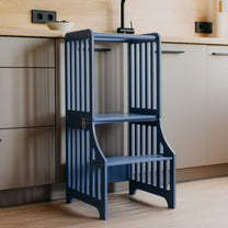 Foldable kitchen tower with slide (striped collection) – Duck Woodworks